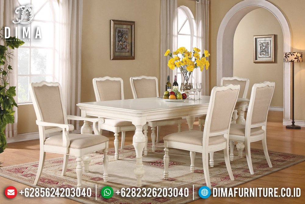 Mebel Jepara Terbaru Set Meja Makan Minimalis Mewah Duco Putih DF-0446