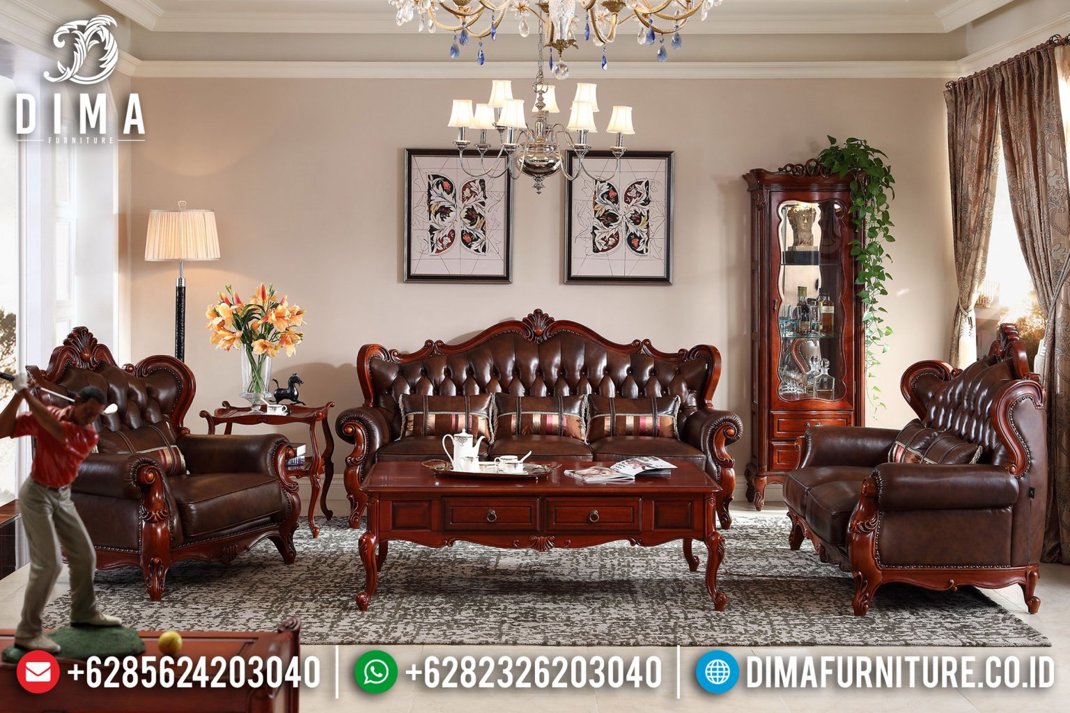 Model Set Sofa Tamu Mewah Jepara Royal Natural Wood Chamonix DF-0754