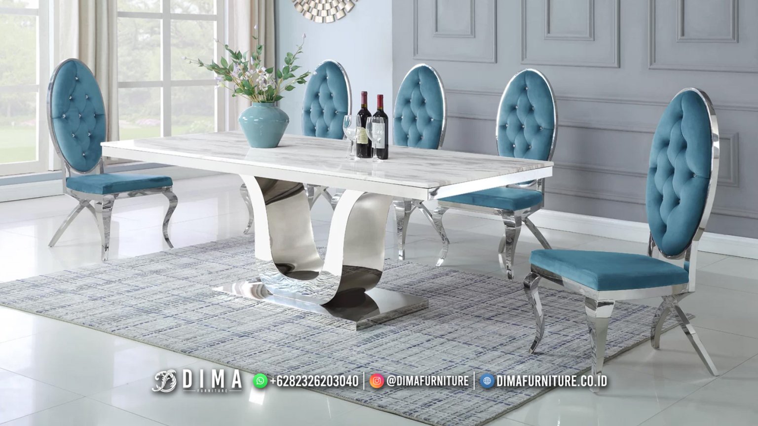Meja Makan Alumunium Mewah Modern Eropa Milineal DF3266